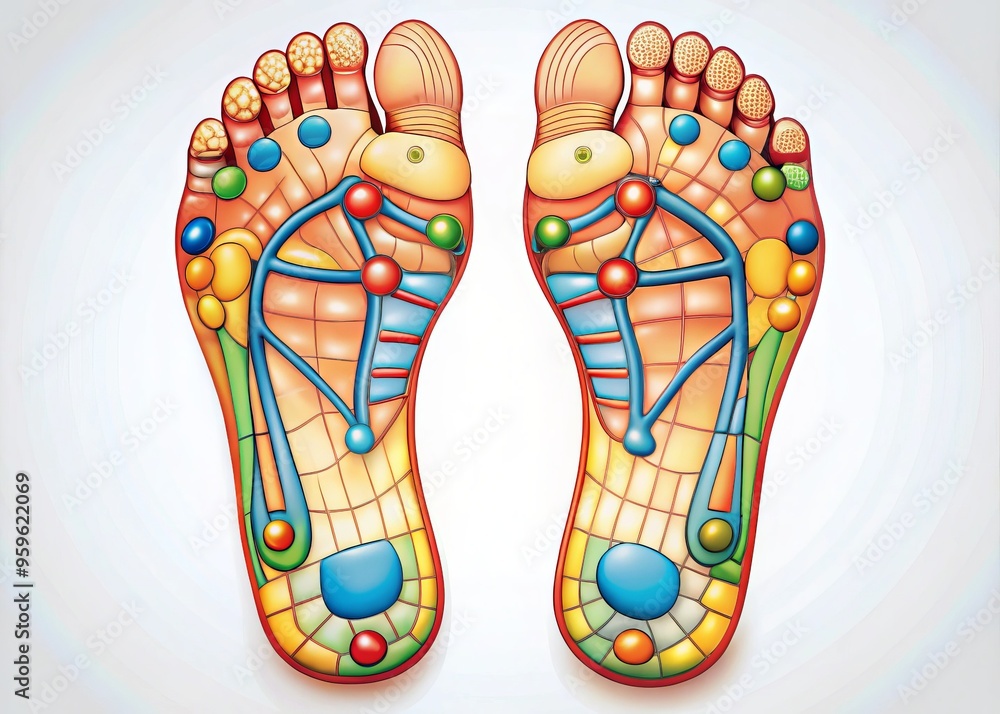 a photo image of a detailed illustration of a reflexology chart ...