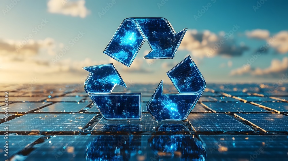 Recycling Arrows Intertwined with Solar Panels: A futuristic recycling ...