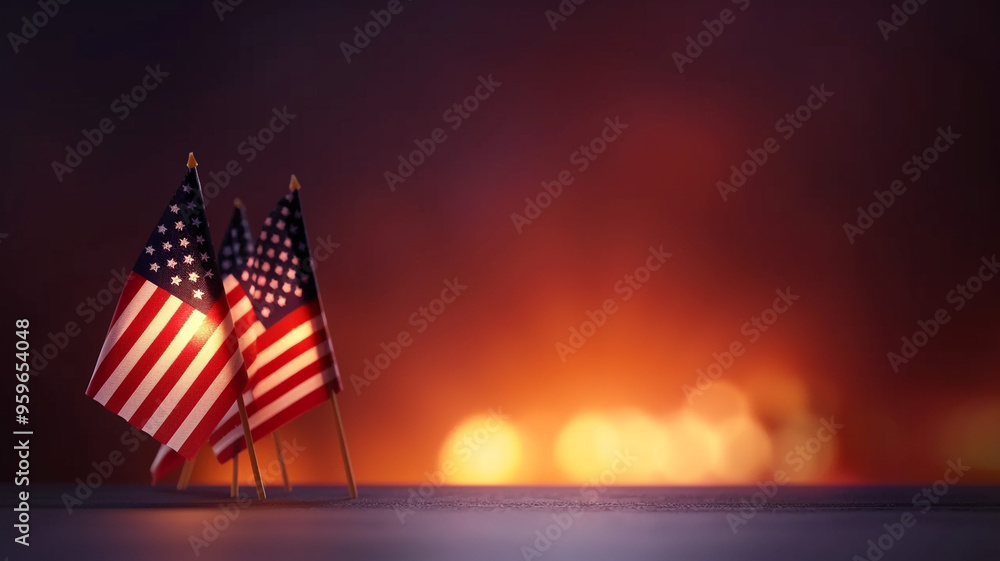 Patriotic American Flag Waving on Sunset Background for Memorial Day ...