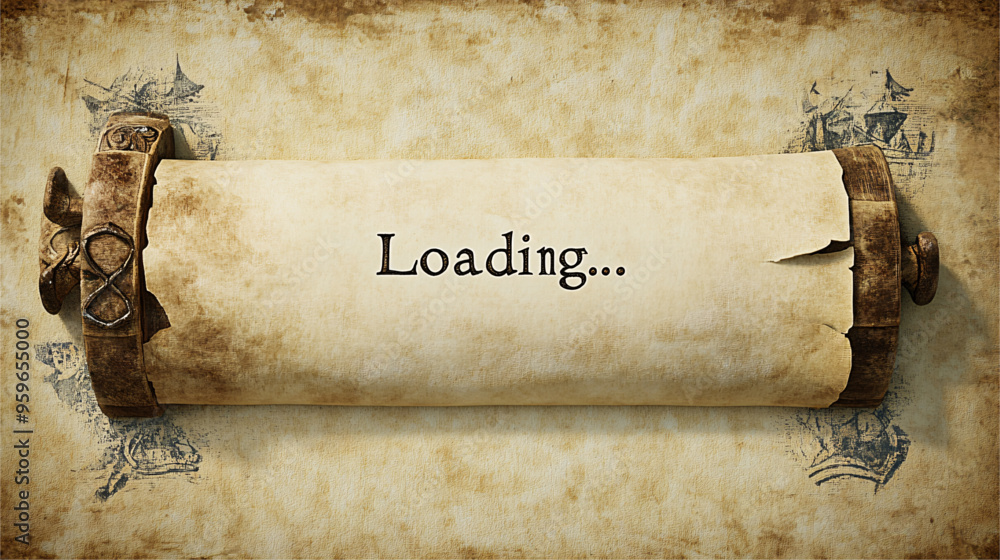 Minimalistic vector loading screen featuring parchment scroll loading ...