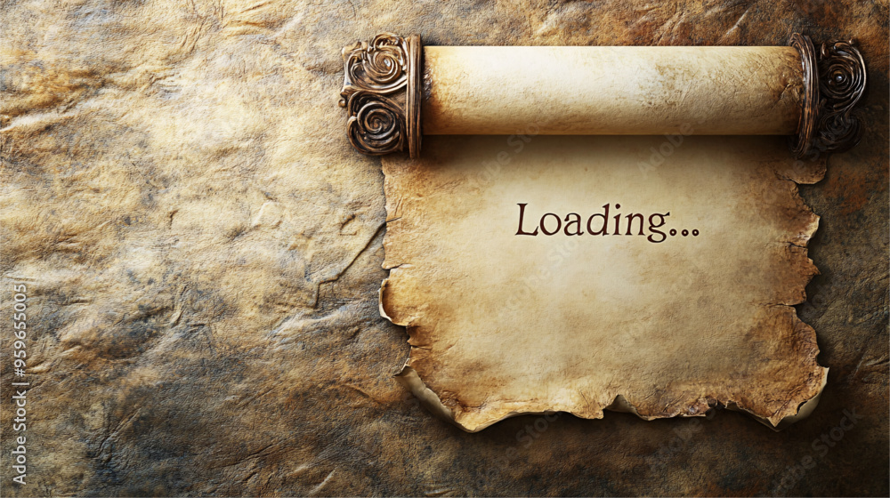 Minimalistic vector loading screen featuring parchment scroll loading ...