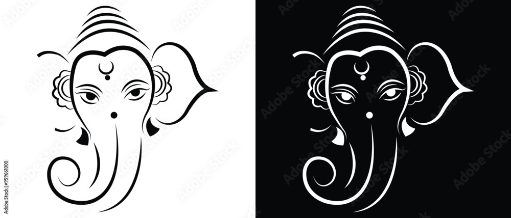 Lord Ganesh line art - Ganesh Face art - Ganesh Chaturthi - Ganapati ...
