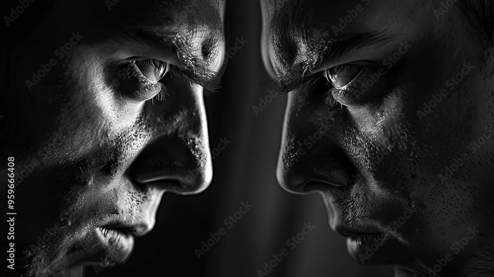 Close-Up Face-Off: Identical Twins Locked in a Fierce Stare and ...