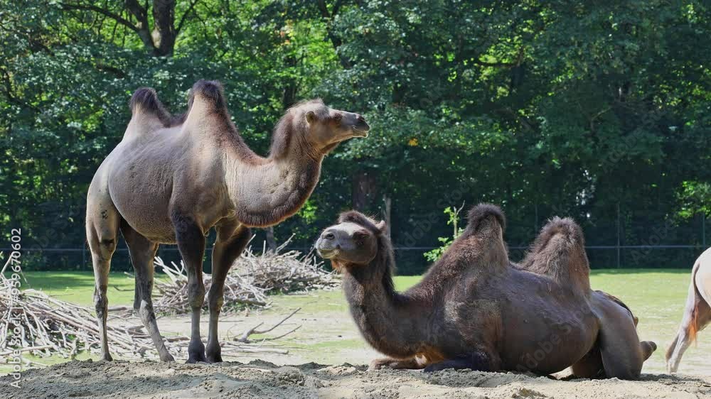 The Bactrian camels, Camelus bactrianus is a large, even-toed ungulate ...