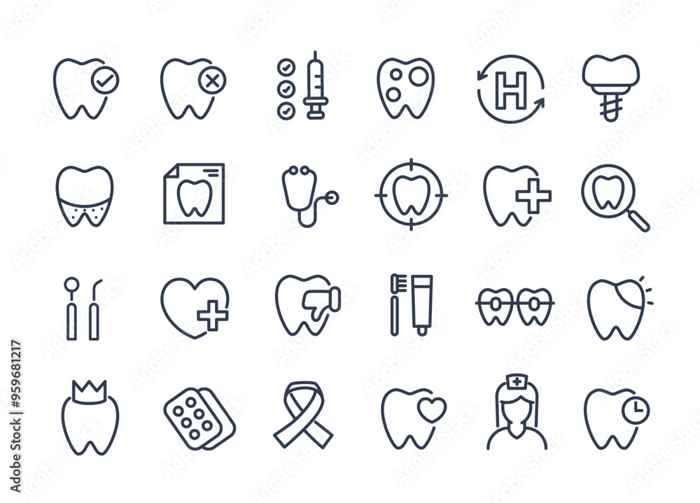 Dental icon set. containing tooth, dentist, toothpaste, toothbrush, teeth, implant and dentistry ...