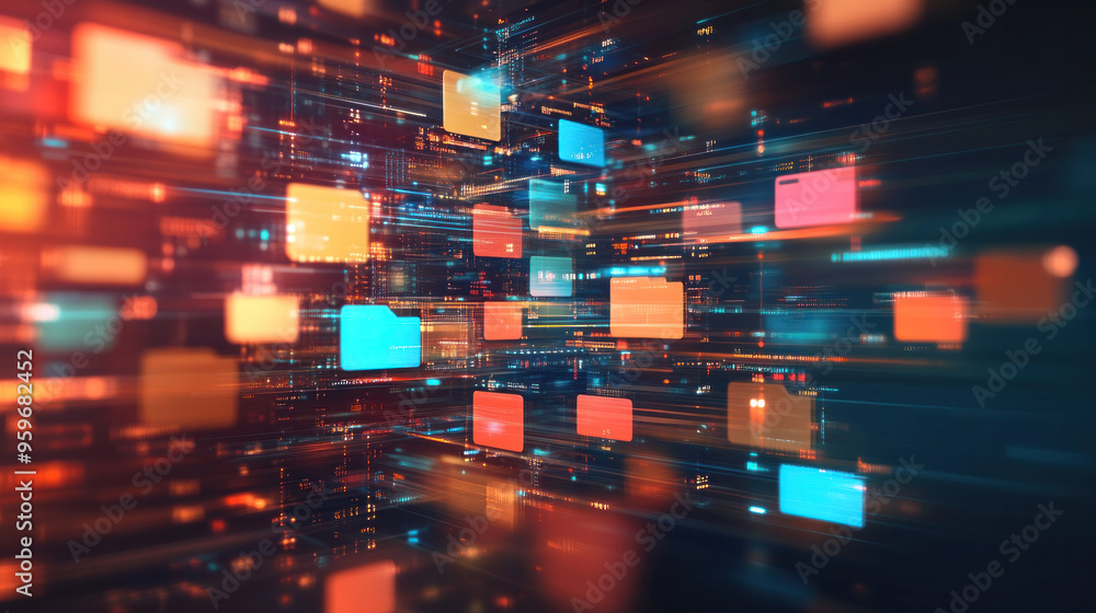 A colorful image of many files with different colors and sizes. Concept ...