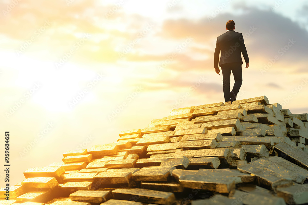 Creating wealth and prosperity for yourself, confident rich man walking ...