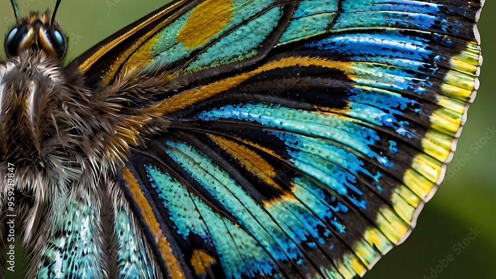 Beautiful colorful butterfly wing, flying amazing insect colors of a ...