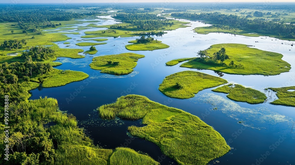 Bird's eye view of Prek Toal Bird Sanctuary, with its vast wetlands and ...