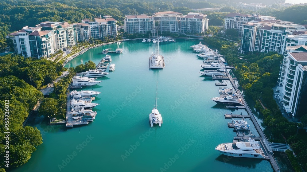 Bird's eye view of the serene waters and modern architecture of Keppel ...
