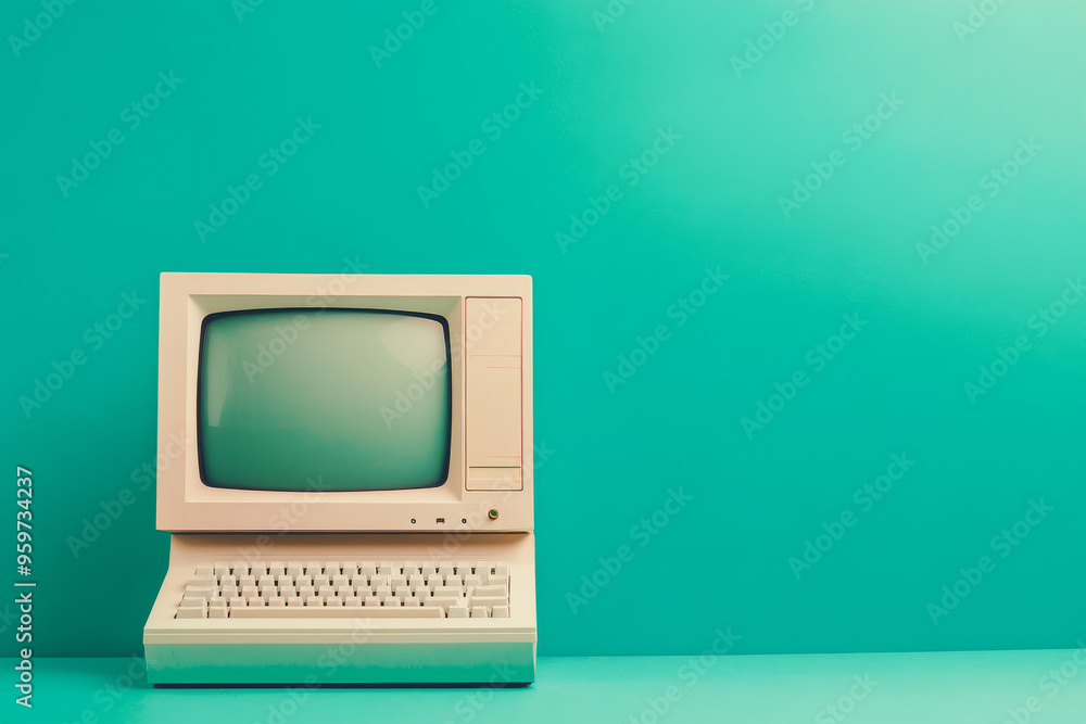 Vintage desktop computer from the 1980s with CRT monitor and keyboard ...