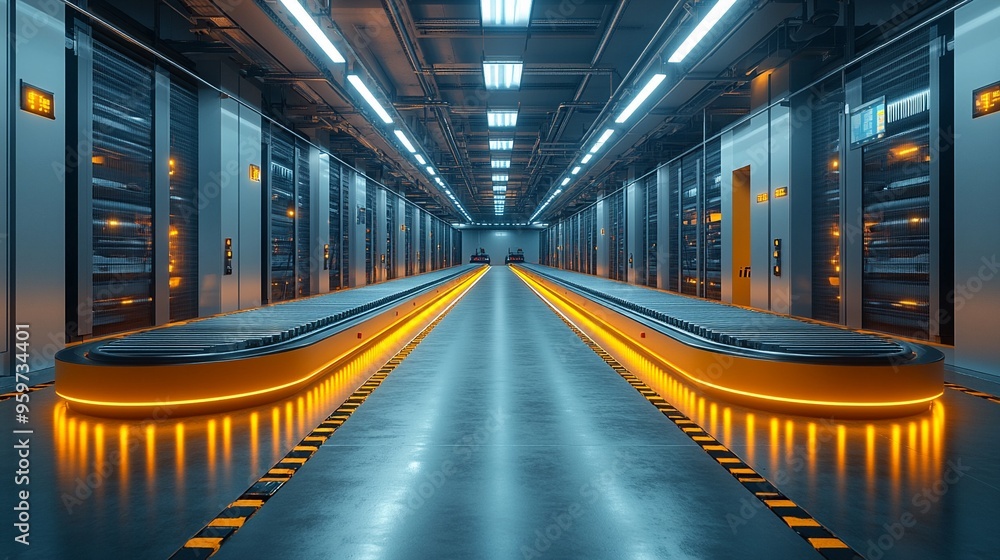 Futuristic Data Center: A mesmerizing view down a sleek and futuristic ...