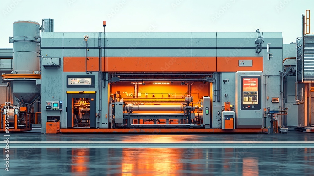 Industrial Manufacturing Process: A close-up view of a large, complex ...