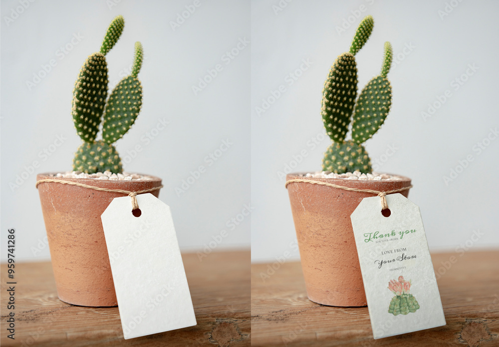 Cactus Pot Thank You Tag Mockup Stock Template | Adobe Stock