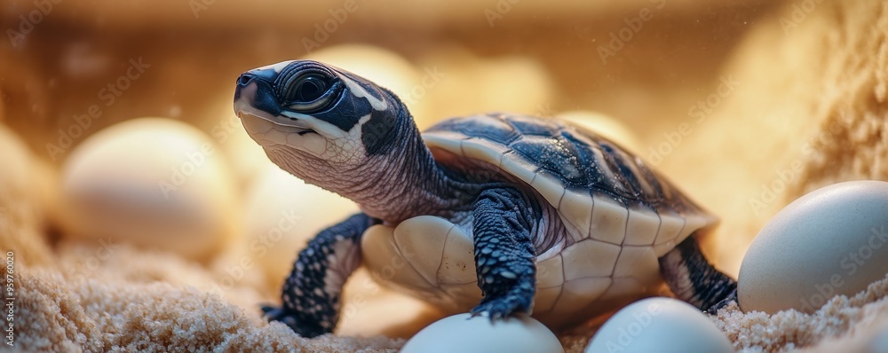Baby turtles have long necks and short hind legs with sharp claws on ...