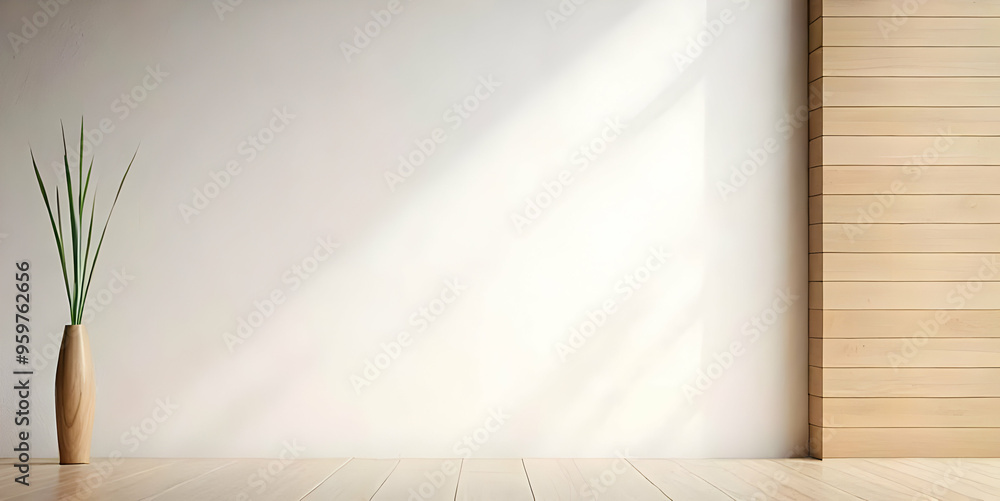 Interior background of room with wooden paneling and beige stucco wall ...
