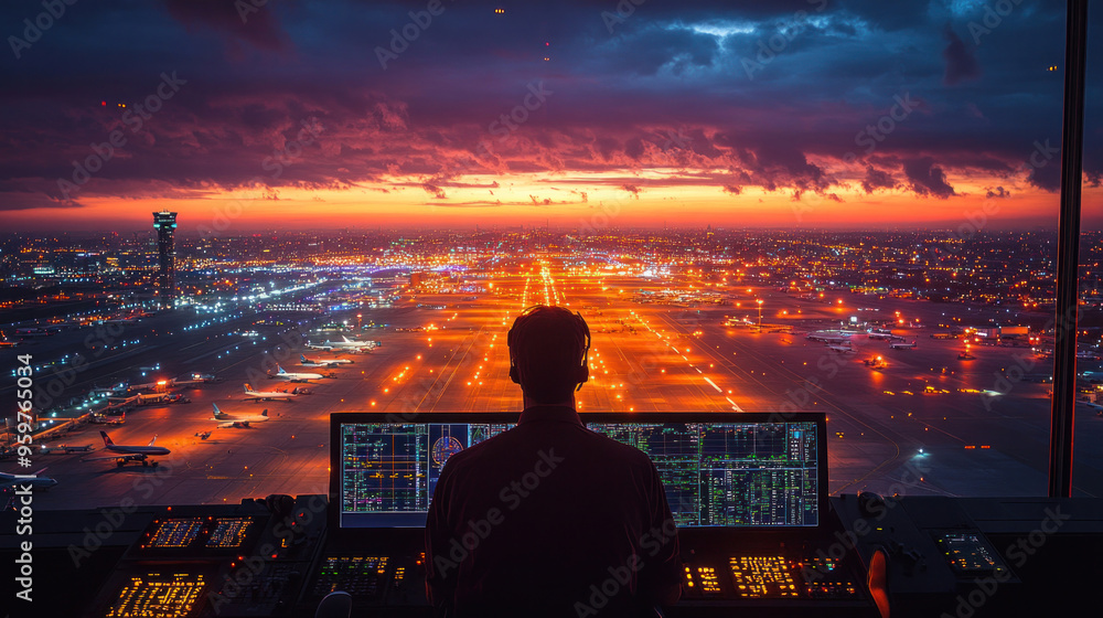 Air traffic controller airport view, showing the controller's ...