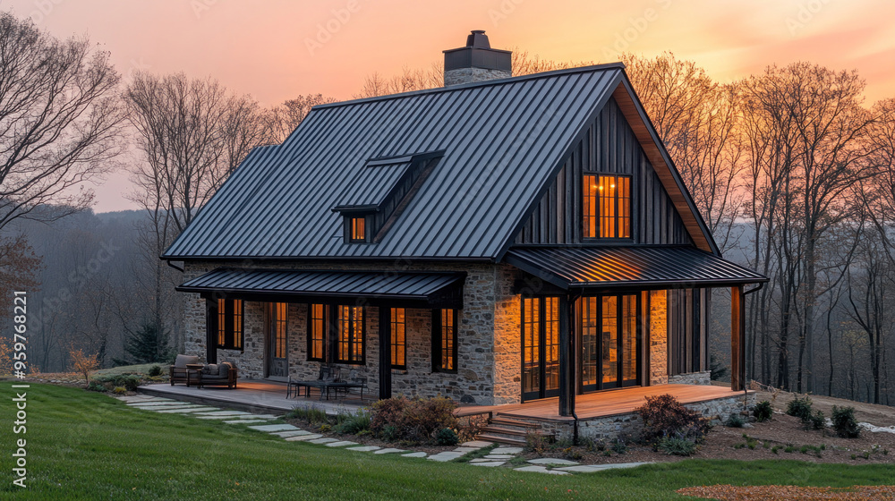 Black metal roof barn, highlighting a traditional barn structure with a ...