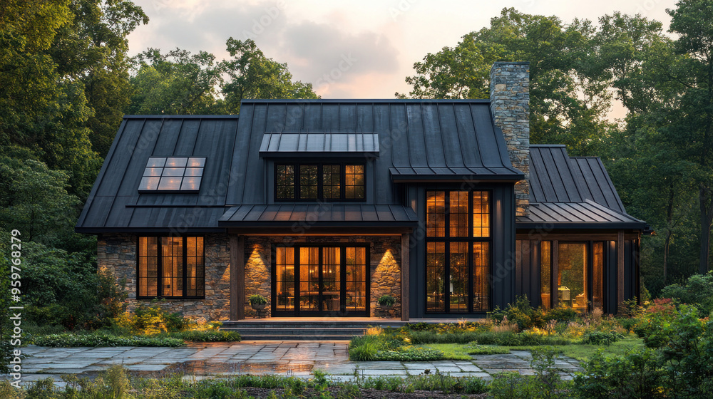 Black metal roof barn, highlighting a traditional barn structure with a ...