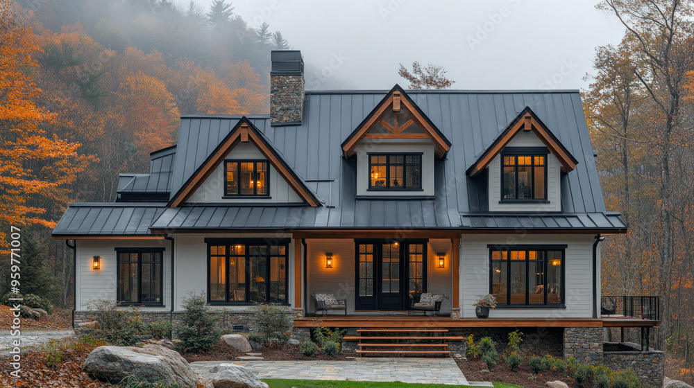 Black metal roof rural, showing a farmhouse-style home in a rural ...