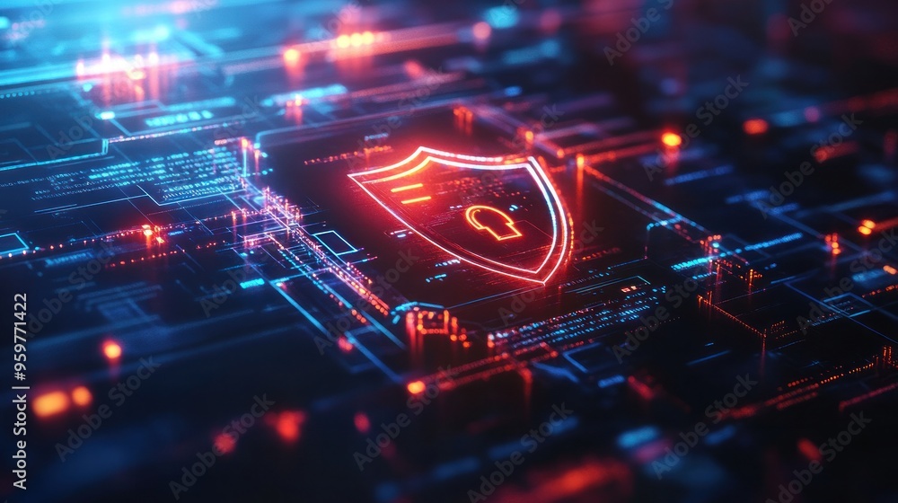 A visual representation of cybersecurity measures, with a digital ...