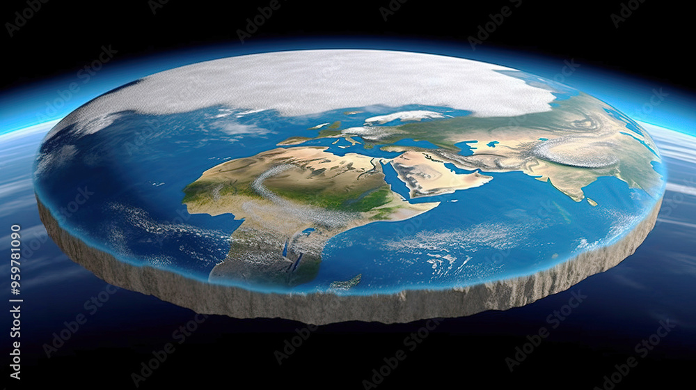 Flat earth atlas map, black background. The concept of globalization ...