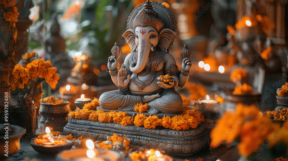 Ganesha blessings, focusing on the symbolic and traditional offerings ...