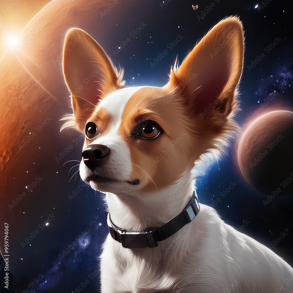 dog alien in space,dog on the moon,chihuahua puppy in a sky,portrait of ...