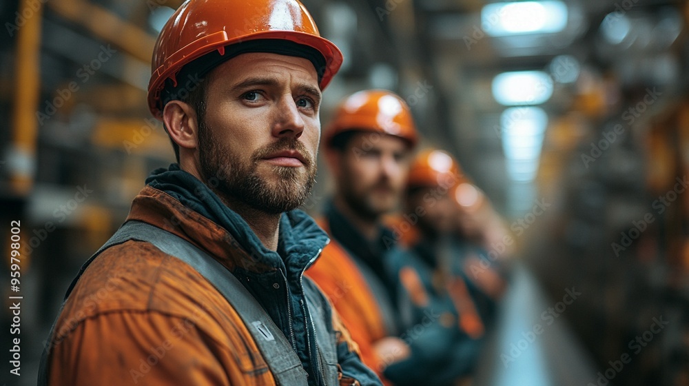 Industrial Resolve: A determined construction worker, clad in safety ...