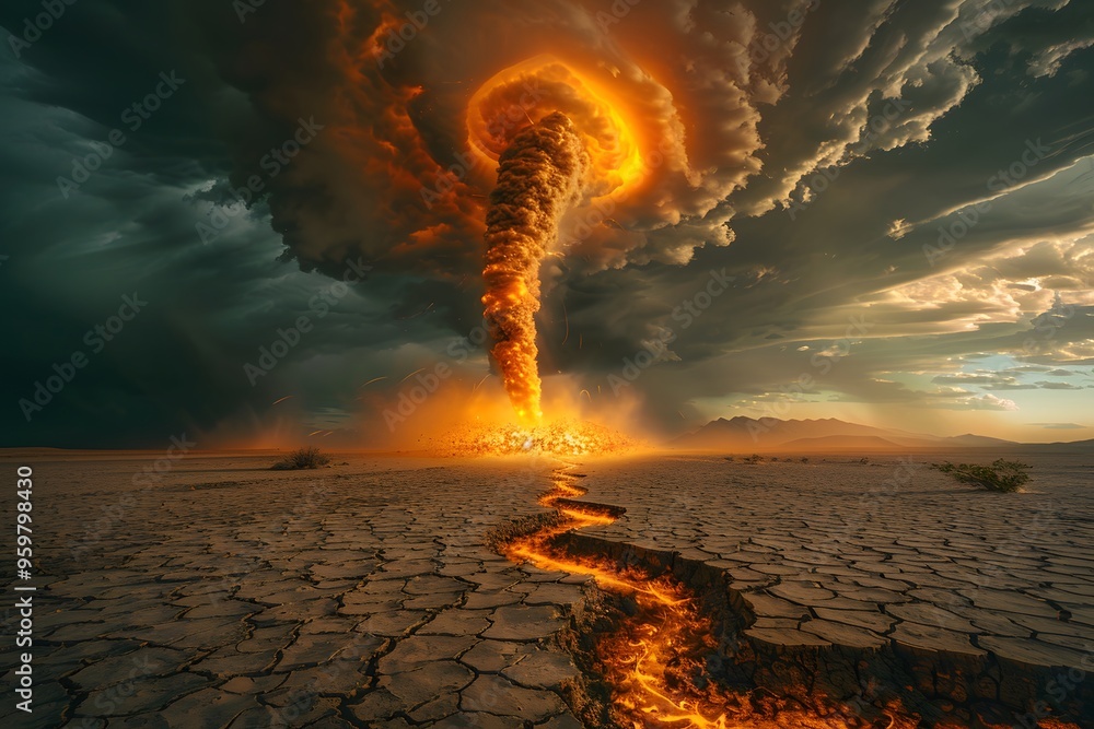 Cataclysmic Eruption: A Fiery Tornado in a Desolate Landscape Stock ...