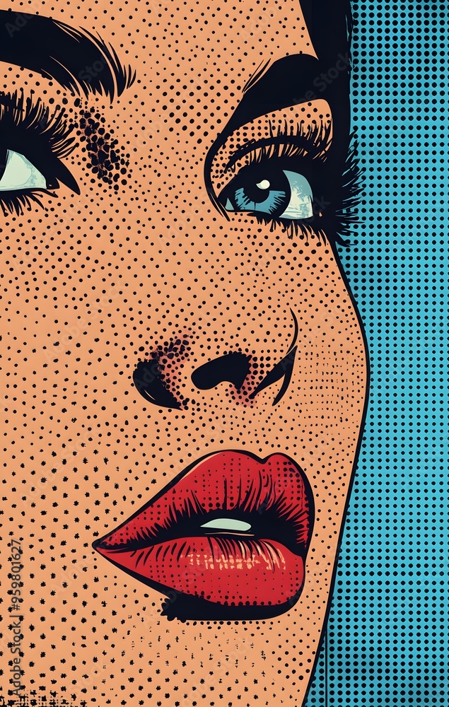 34. **Retro face portrait with a human face depicted in vintage comic ...