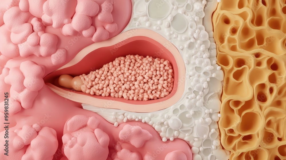 Anatomy illustration of cross-section of the pancreas, highlighting ...