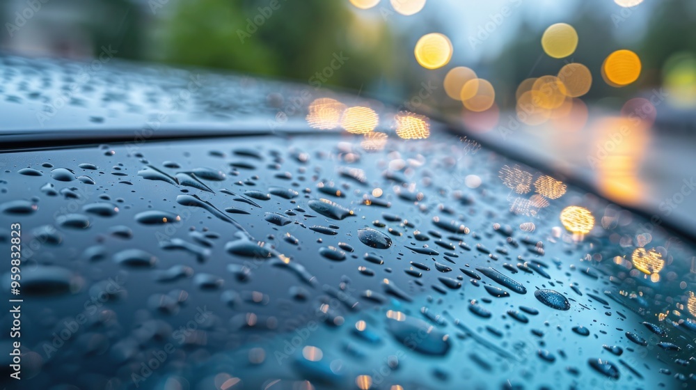 Car windshield after rain - Water droplets on clear glass, showcasing ...
