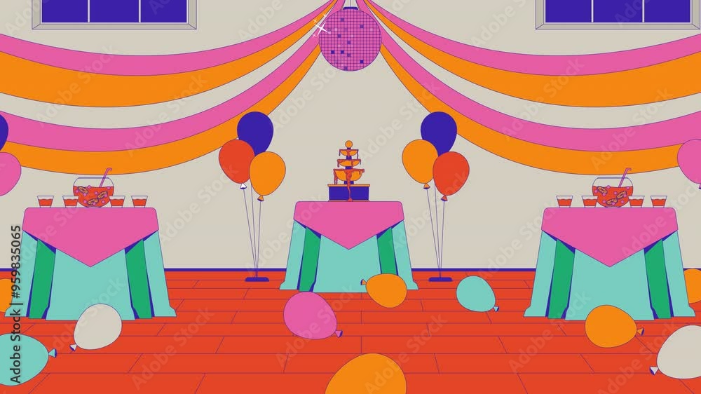 Vidéo Stock Highschool prom party interior cartoon animation. High ...