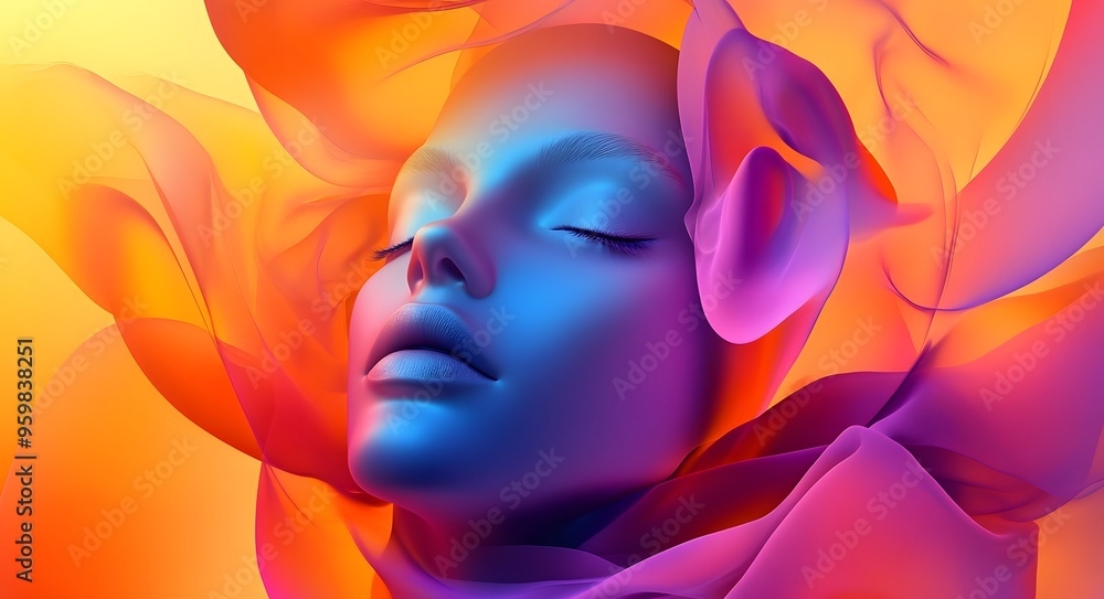 22. **Abstract portrait with a human face composed of overlapping ...
