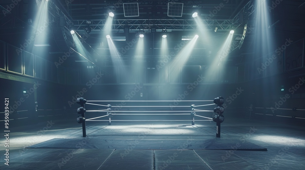 Empty Wrestling Ring in Dark Arena with Spotlights Stock Photo | Adobe ...
