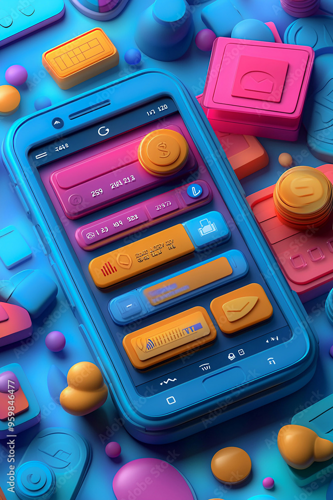 A 3D cartoon-style mobile app interface showing an online payment ...