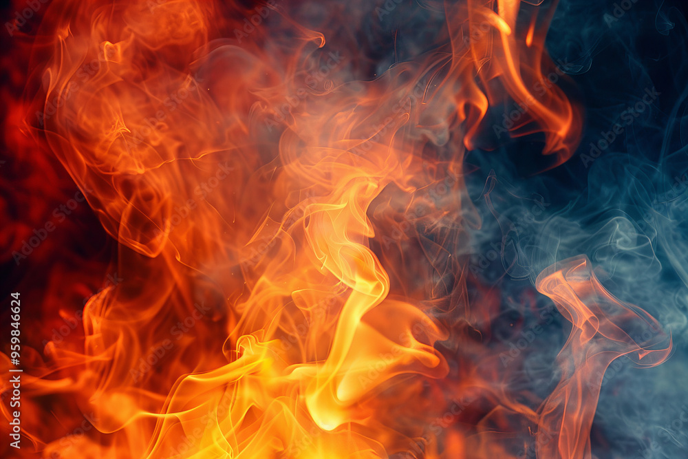 Vibrant fiery smoke abstract background, glowing inferno flames with ...