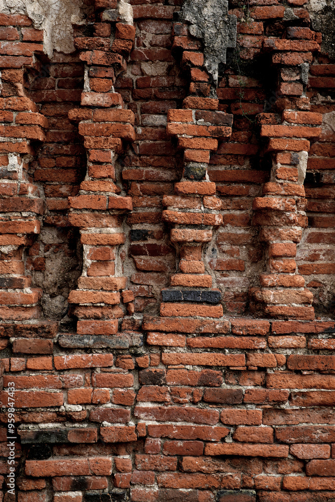 Ancient Bricks wall for background. Wat Chaiwatthanaram Temple ...
