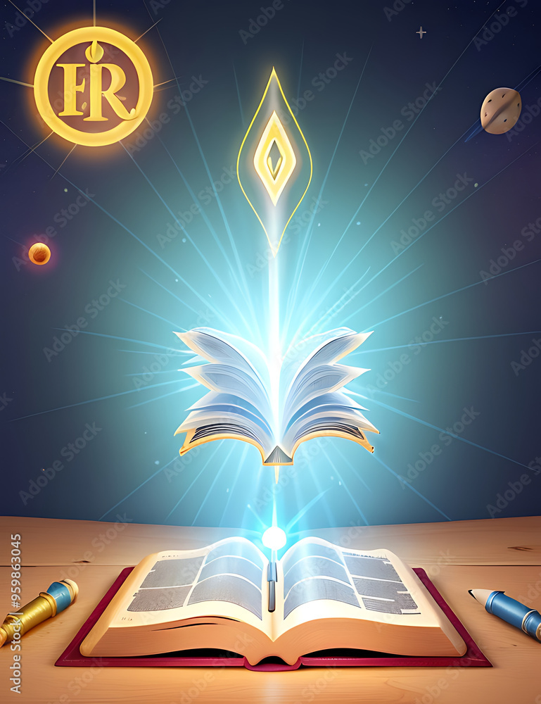 An illustration of the Holy Bible with a glowing light emanating from ...
