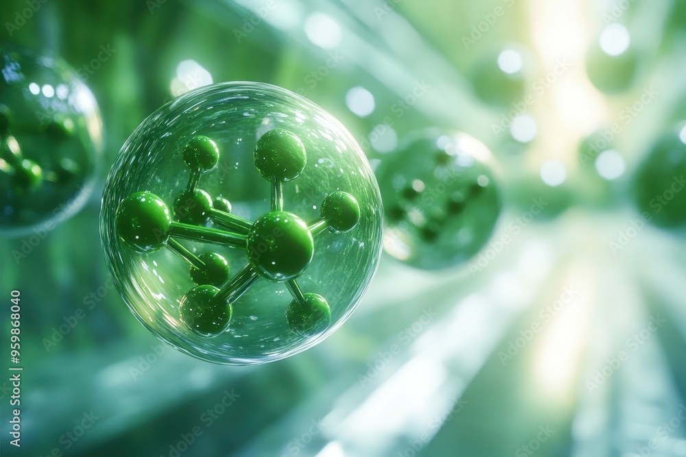 A visually striking series of interconnected green orbs representing ...