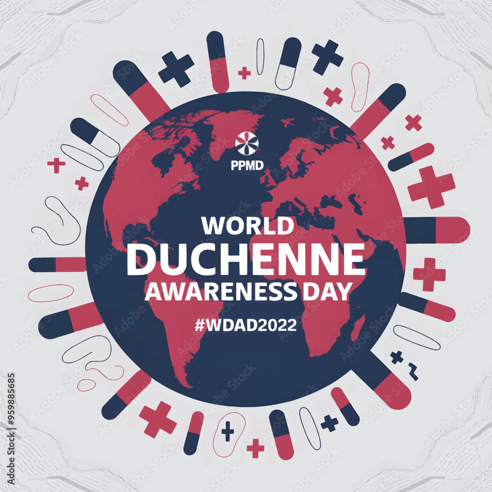 Circular World Duchenne Awareness Day vector with global symbols and ...