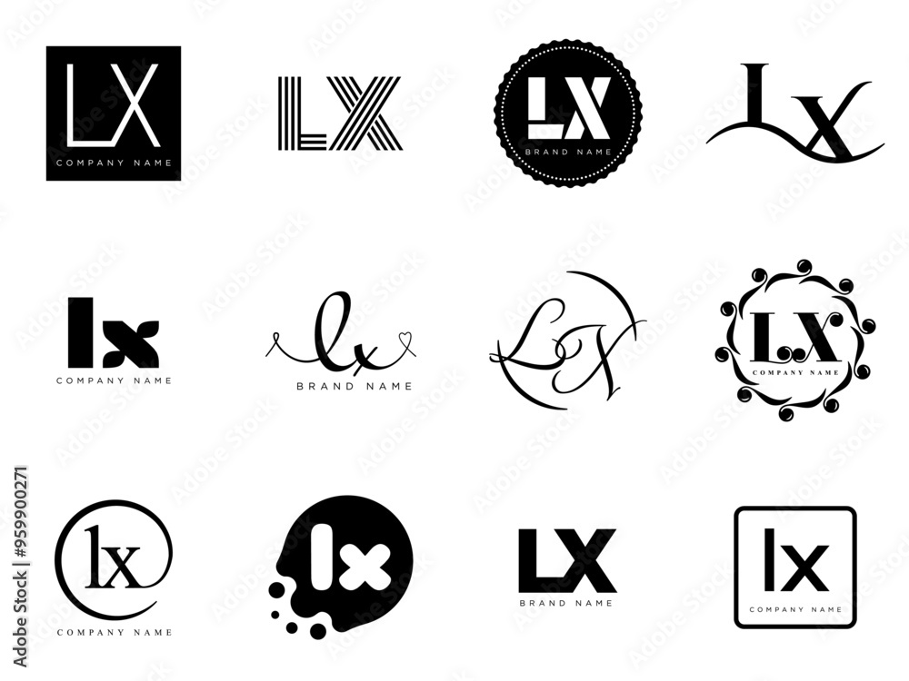 LX logo company template. Letter l and x logotype. Set different ...