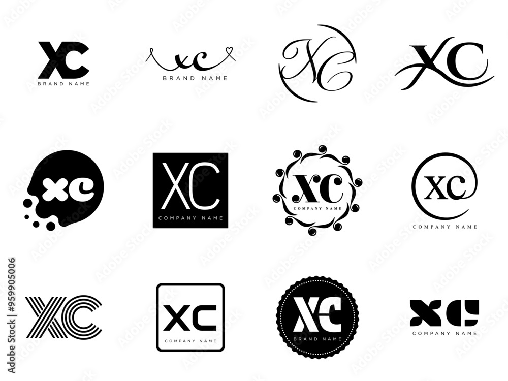 XC logo company template. Letter x and c logotype. Set different ...