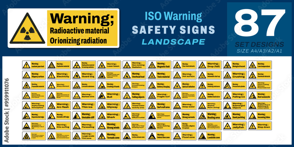 78 set ISO warning safety signs v3 radioactive material or ionizing ...