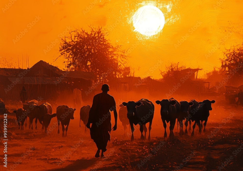 Mundari tribe cattle gather around bonfires to repel mosquitoes and ...