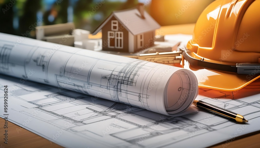 Blueprint and architectural design, featuring symbols like technical ...