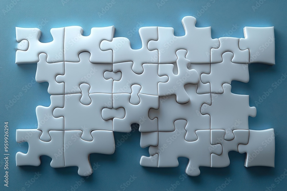 3d jigsaw puzzle mockup floating white puzzle pieces converge on clear ...