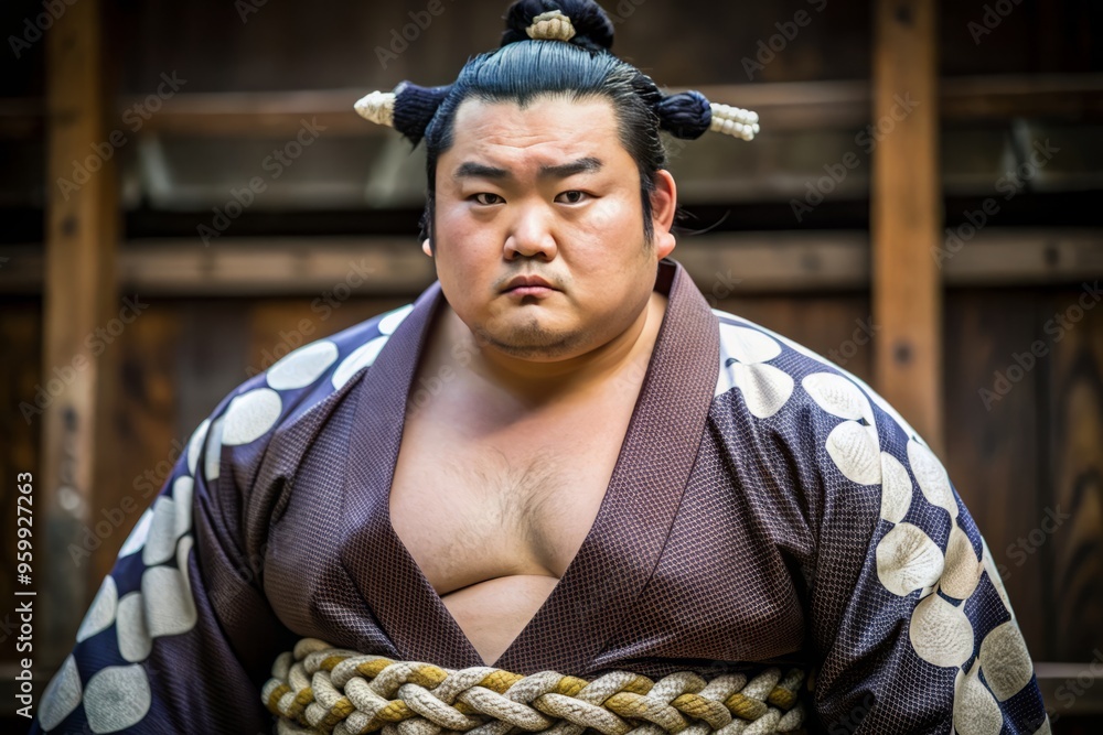 With dignity, the sumo wrestler donned a worn mawashi belt and a neatly ...