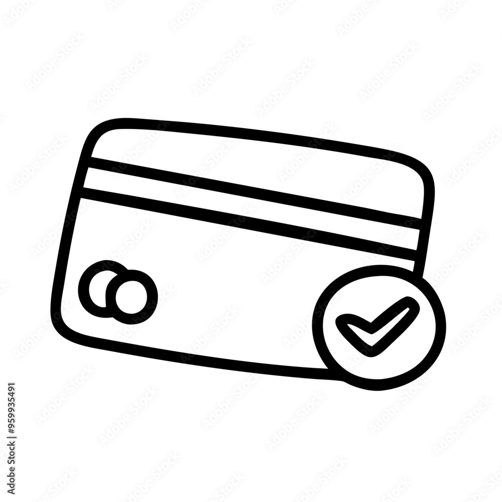 Minimalist black and white credit card with check mark icon, payment ...